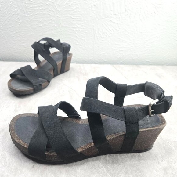 Teva | Shoes | Teva Cork Wedge Sandals Sz 8 Black Cross Strap Open Toe ...